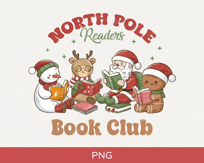 North Pole Readers Book Club Png, Vintage Christmas Png, Santa Claus ...