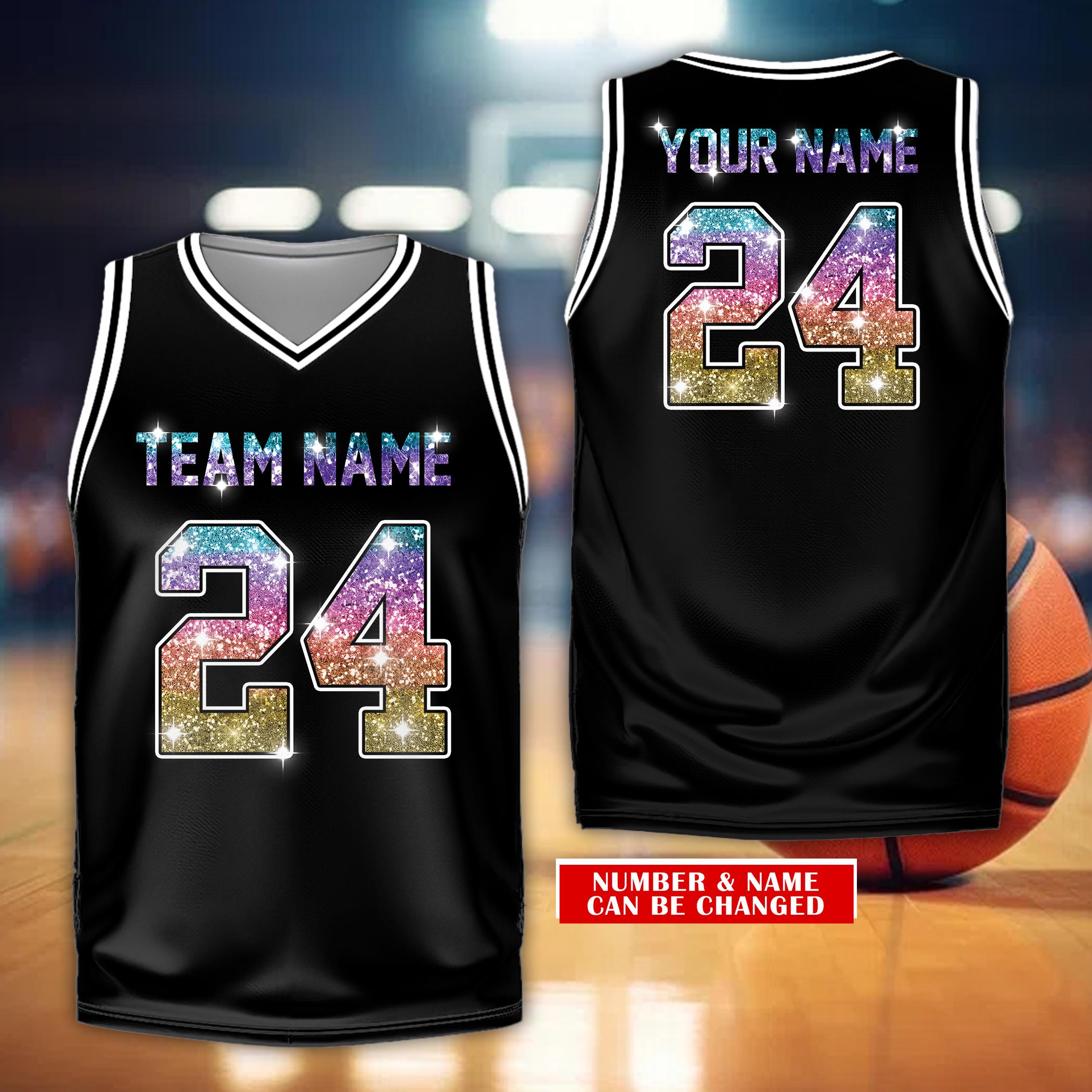 Personalized Color PRINTED GLITTER Basketball Jersey, Custom Name Ombre ...