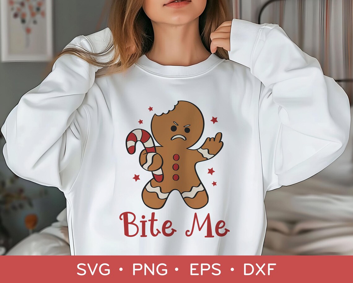 Bite Me SVG, Gingerbread Man Svg, Funny Christmas Svg, Gingerbread ...
