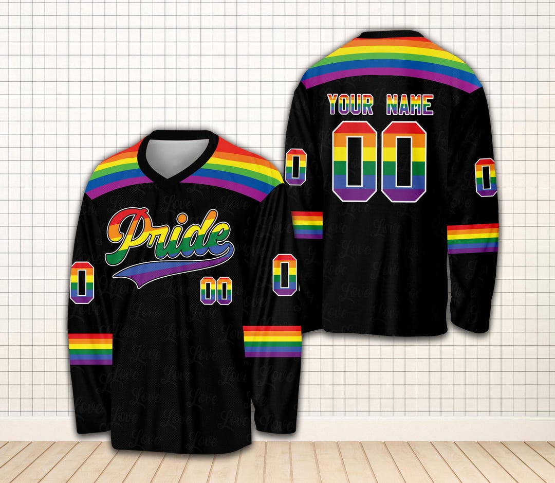 Personalized Name Number LGBTQ Hockey Jersey, Custom Rainbow Pride ...