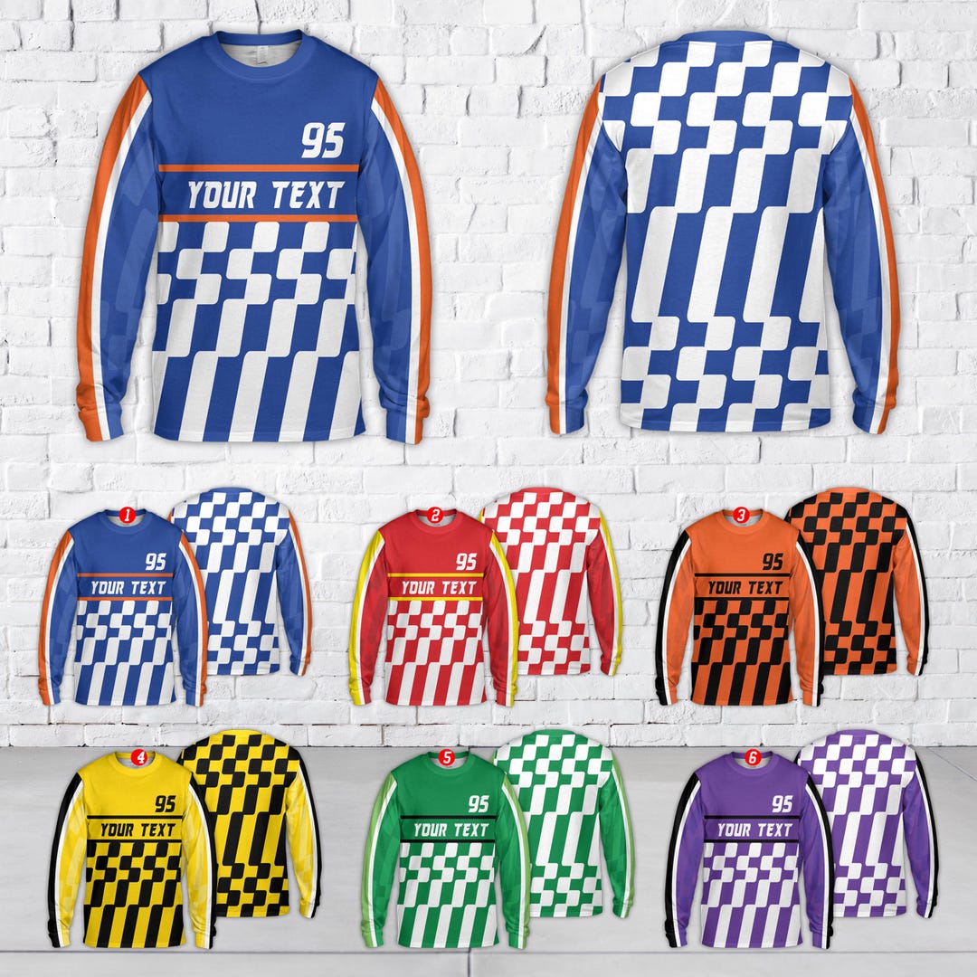 Personalized Checkerboard Motocross Youth Adult Long Sleeve Shirt ...