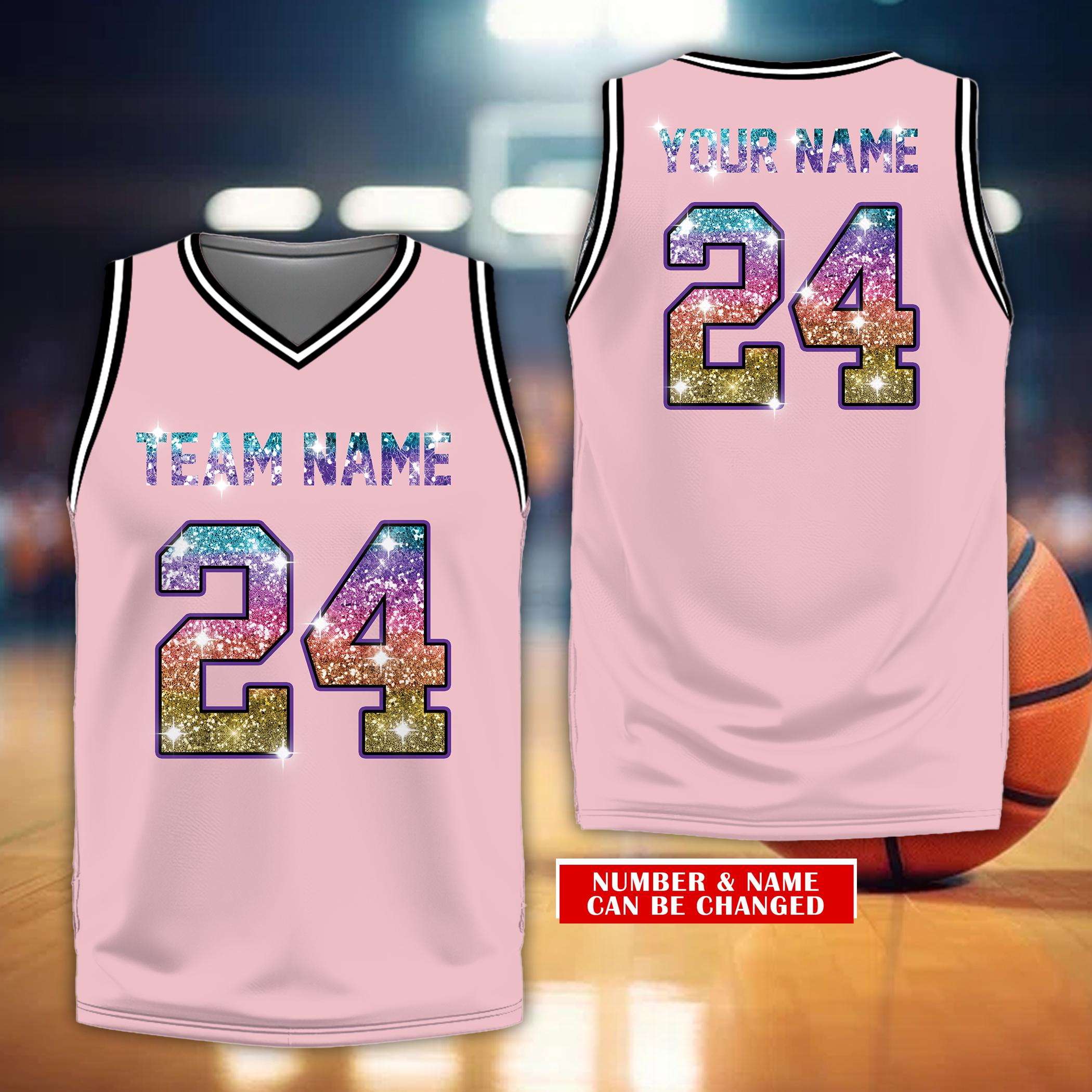 Personalized Color PRINTED GLITTER Basketball Jersey, Custom Name Ombre ...
