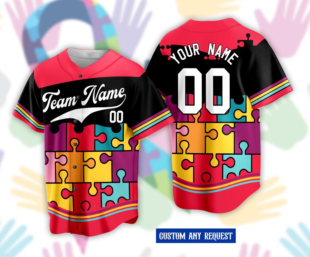 Personalized Name Autism Awareness Baseball Jersey, Custom Color Puzzle ...