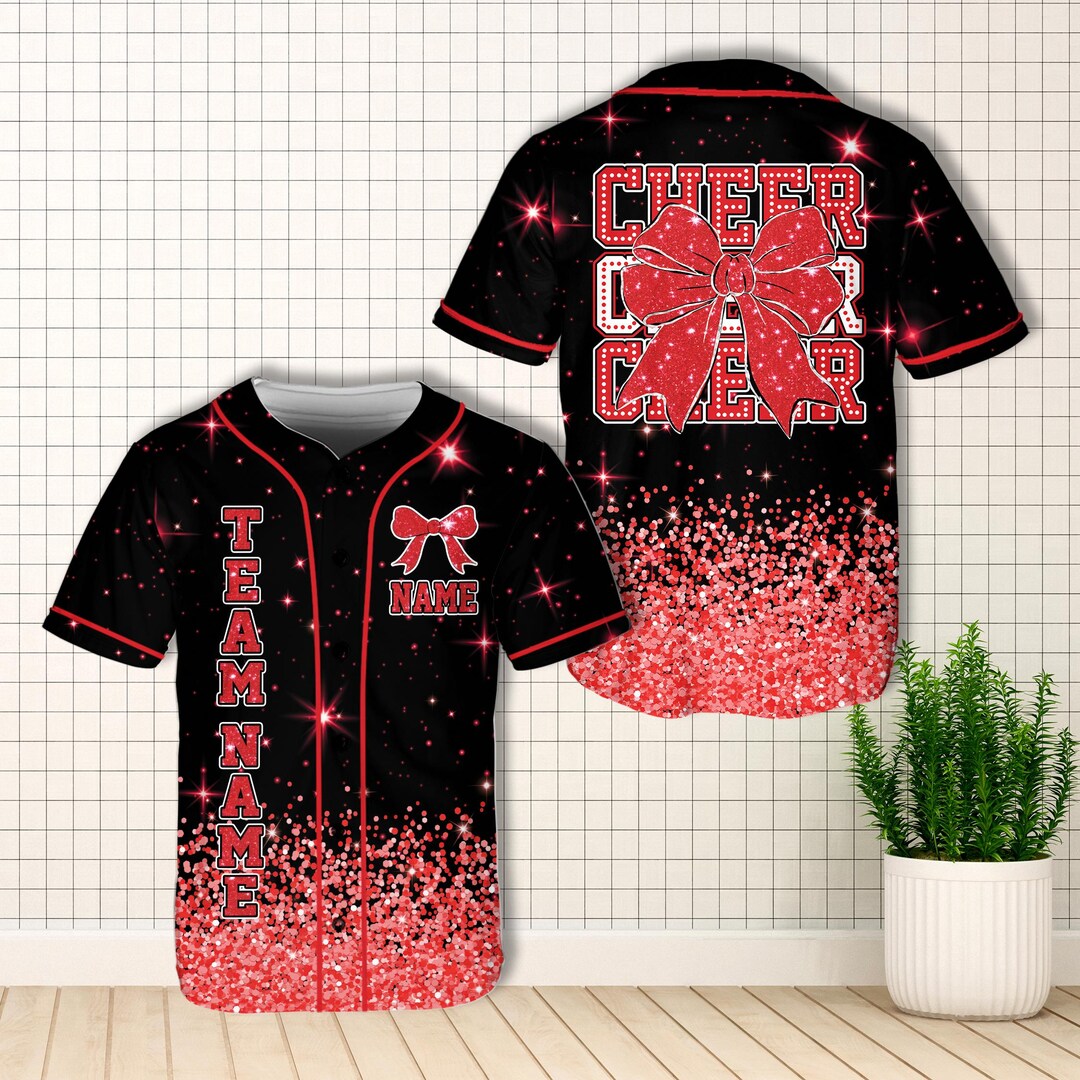Personalized PRINTED GLITTER Cheer Baseball Jersey, Custom Name Number ...