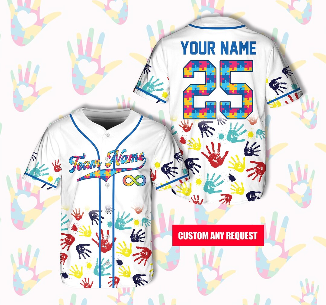 Personalized Name Autism Awareness Baseball Jersey, Custom Rainbow ...