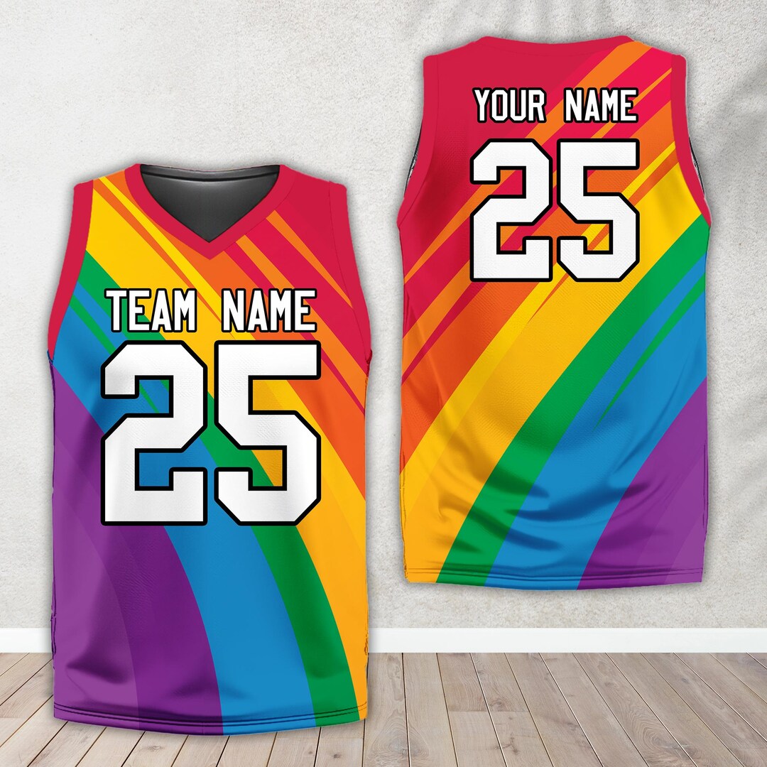 Personalized Name Pride Month Basketball Jersey, Custom Rainbow ...
