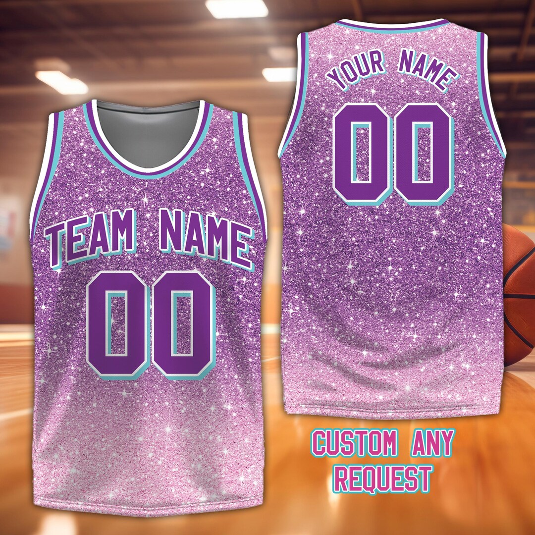 Personalized Name PRINTED GLITTER Basketball Jersey, Custom Gradient ...