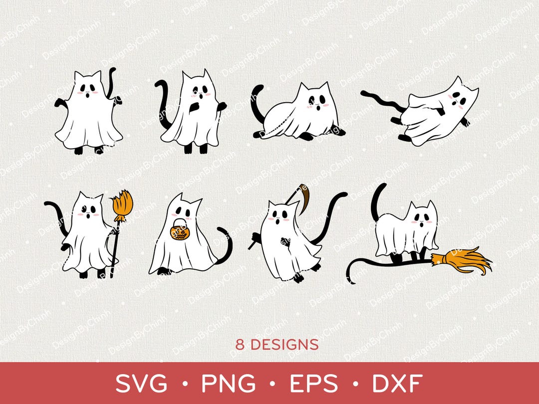 Cute Ghost Cat Svg Bundle, Black Cat, Halloween Cat Svg, Ghost Cat Png ...