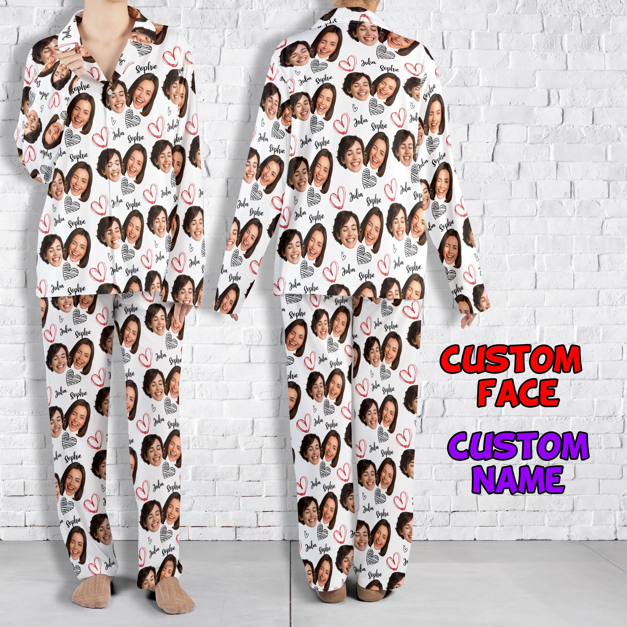 Personalized Photos & Names Pajama Set, Custom Face Print Sleepwear for ...