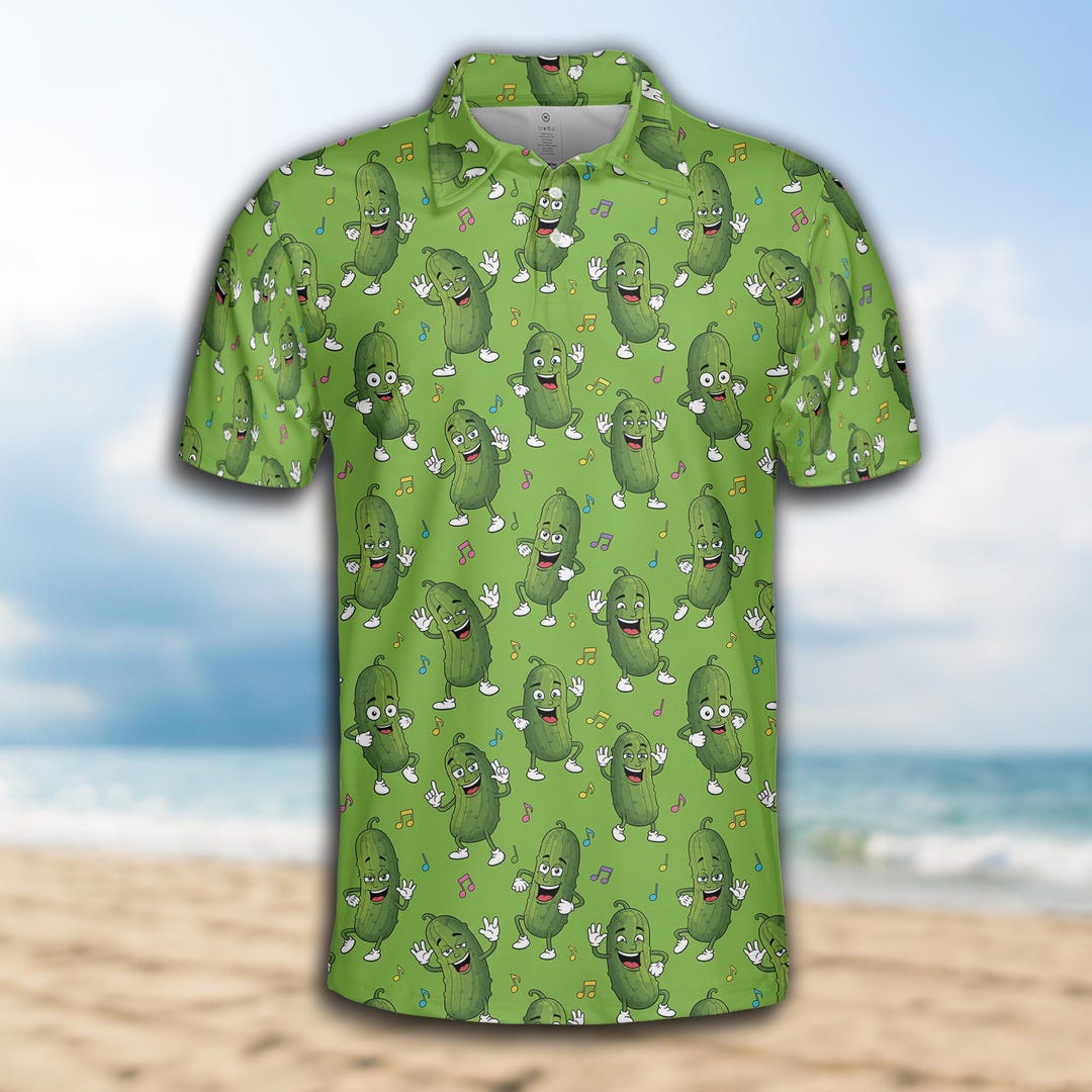 Dancing Pickle Polo Shirt for Men & Women, Quirky Green Pickle Short ...