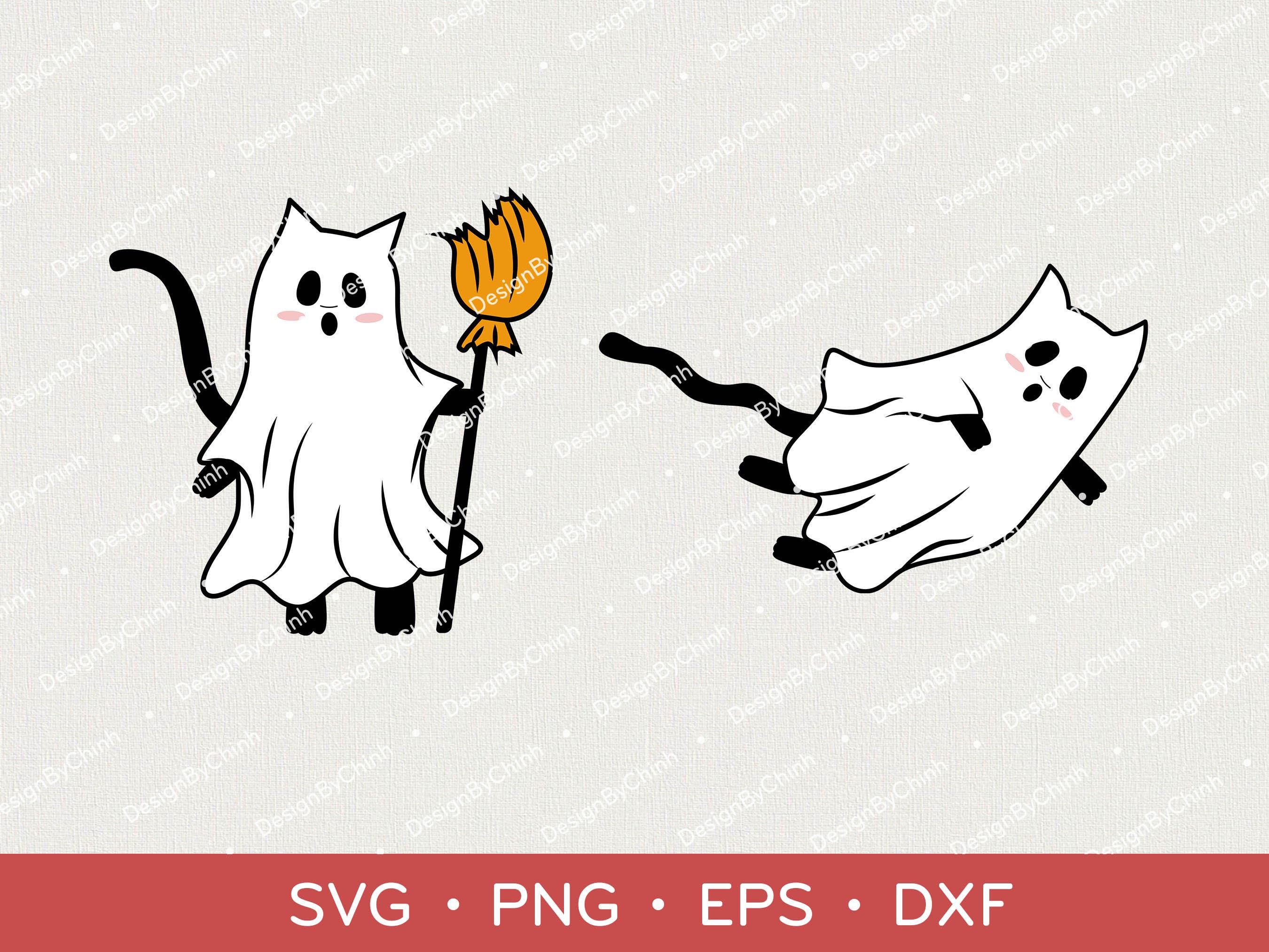 Cute Ghost Cat Svg Bundle, Black Cat, Halloween Cat Svg, Ghost Cat Png ...
