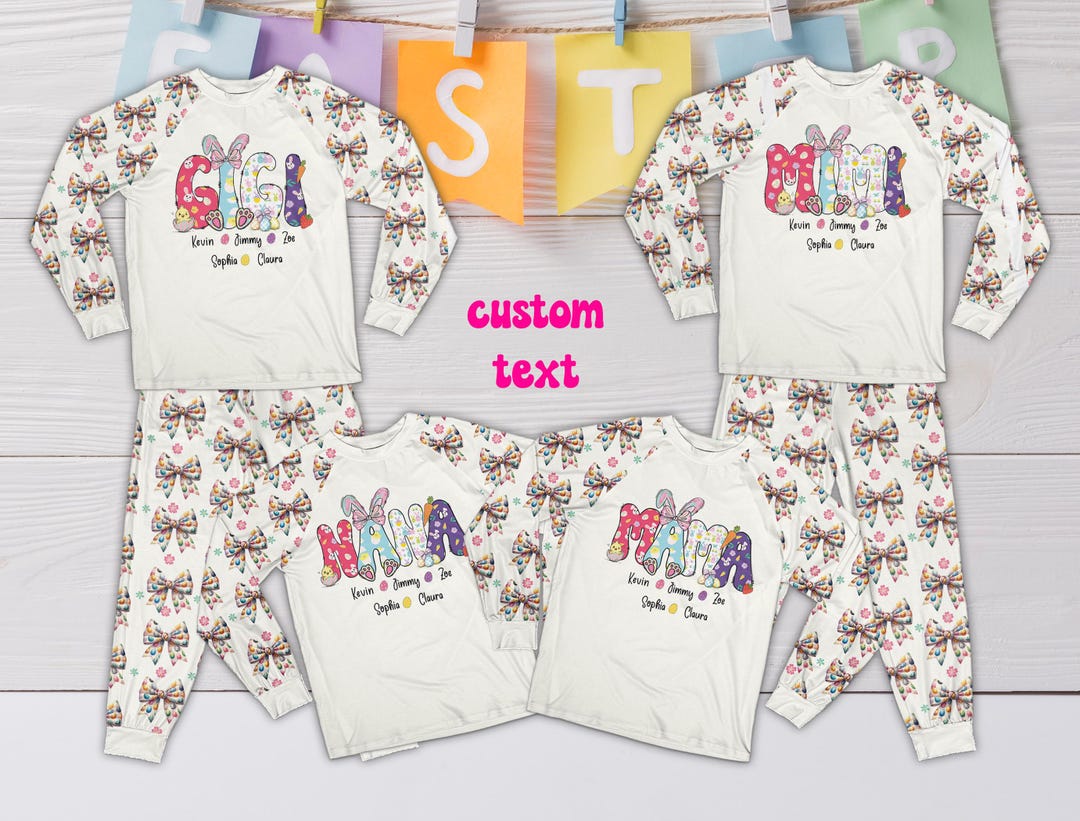 Personalized Name Happy Easter Bunny Pajama Sets, Coquette Easter ...