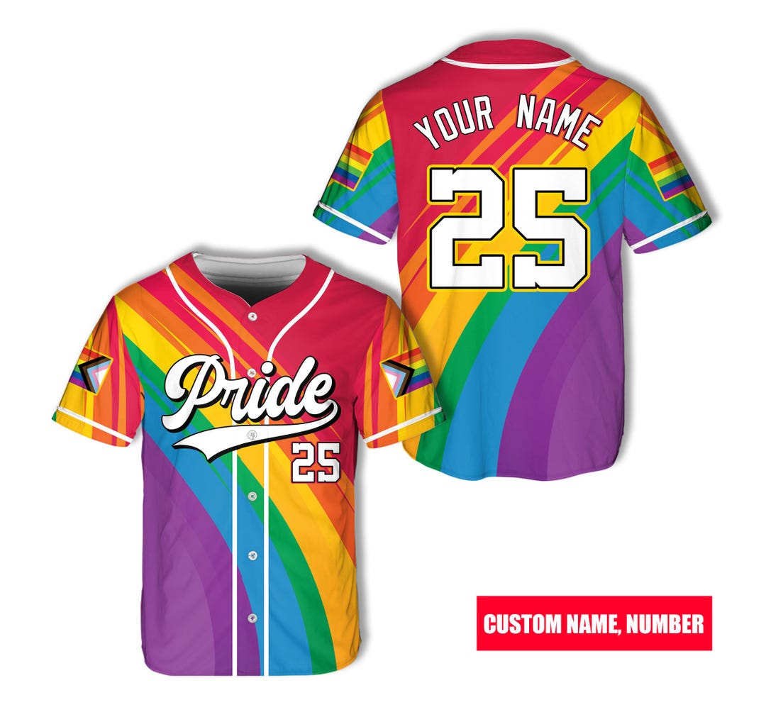 Personalized Name Pride Baseball Jersey, Custom Rainbow Spectrum LGBTQ ...