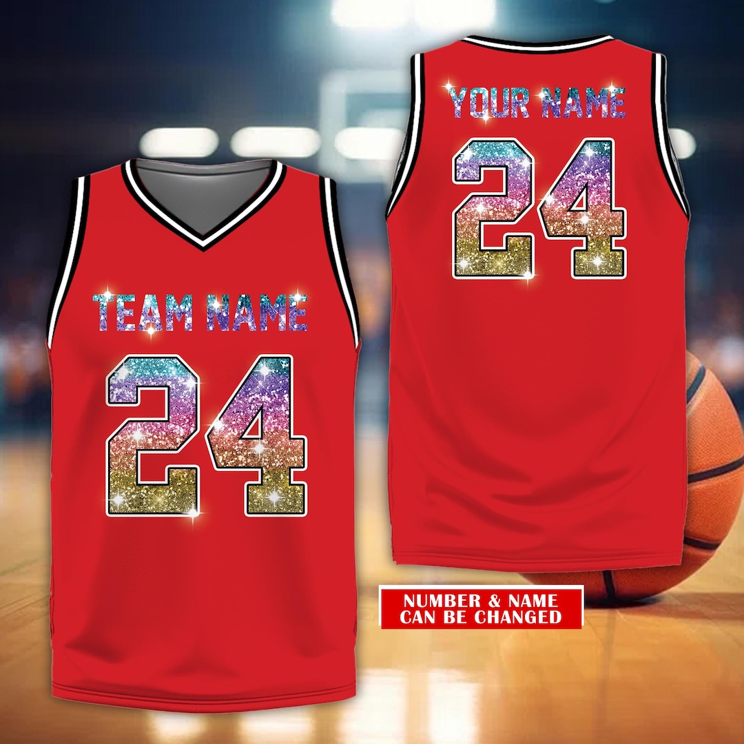 Personalized Color PRINTED GLITTER Basketball Jersey, Custom Name Ombre ...