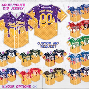 Personalized Name Number Ice Cream Drip Baseball Jersey, Custom Color ...