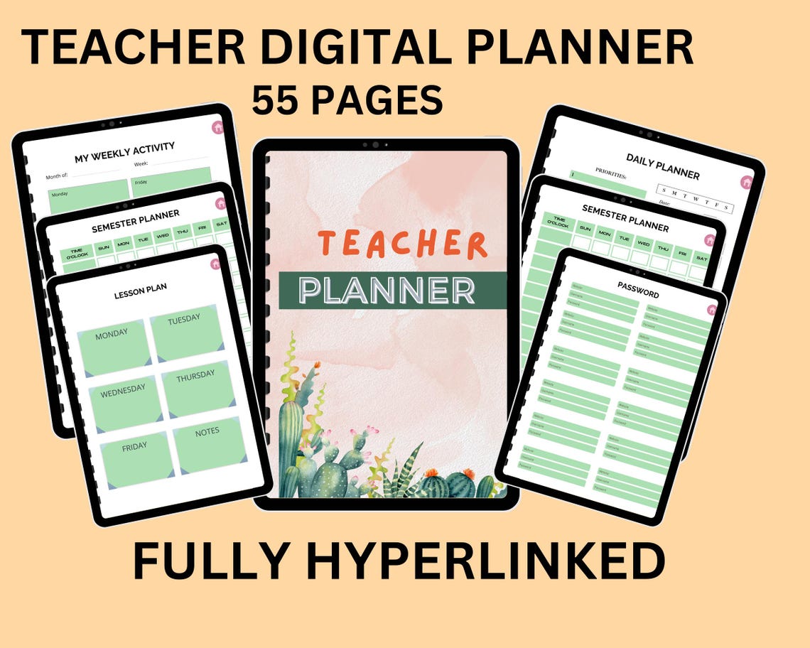 Teacher Digital Planner Planner 55 Pages, Digital Download, Hyperlinked ...