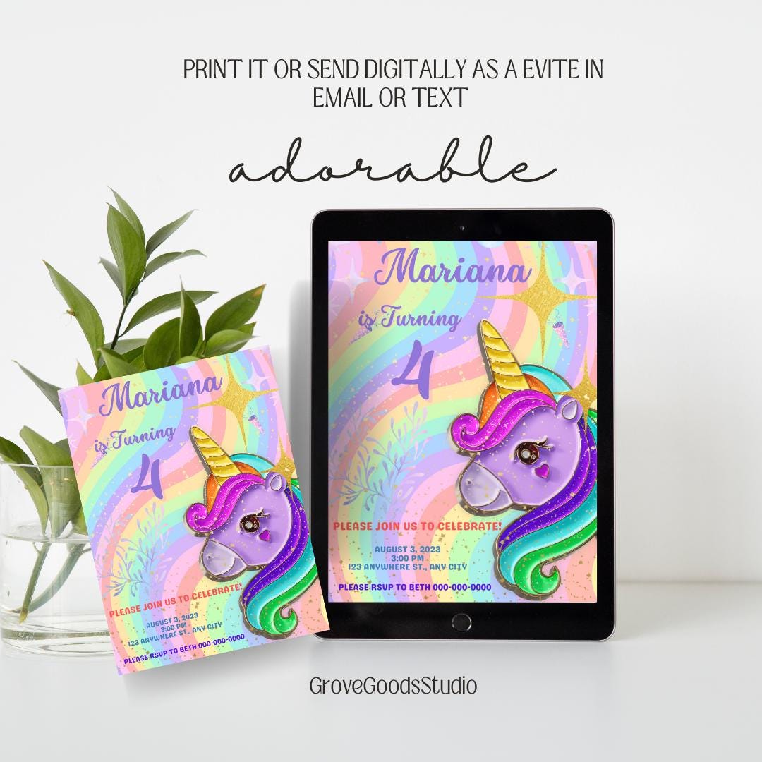 HAPPY Birthday, Unicorn Card, DIGITAL Download, Printable Birthday Card ...