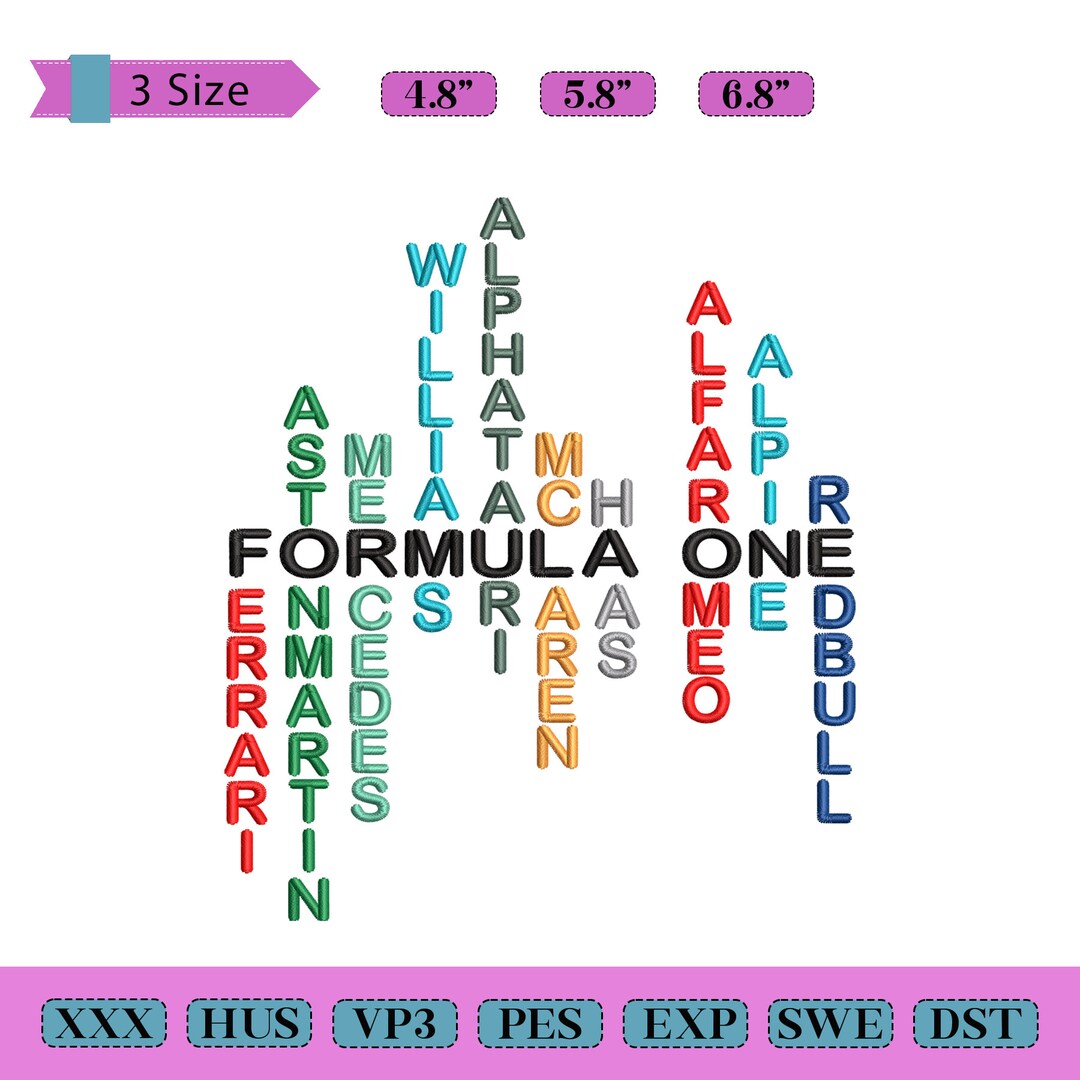 F1 Embroidery Design Digital Embroidery File - Etsy