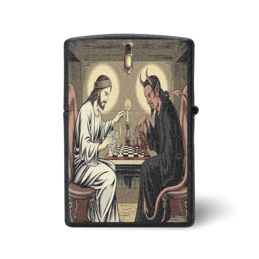 Lighter Case With Unique Jesus & Devil Chess Match Design, Stylish and ...