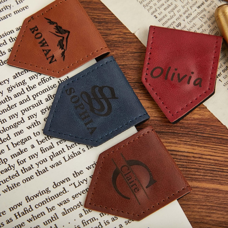 Leather Magnetic Bookmark, Personalized Magnetic Bookmark, Engraved ...
