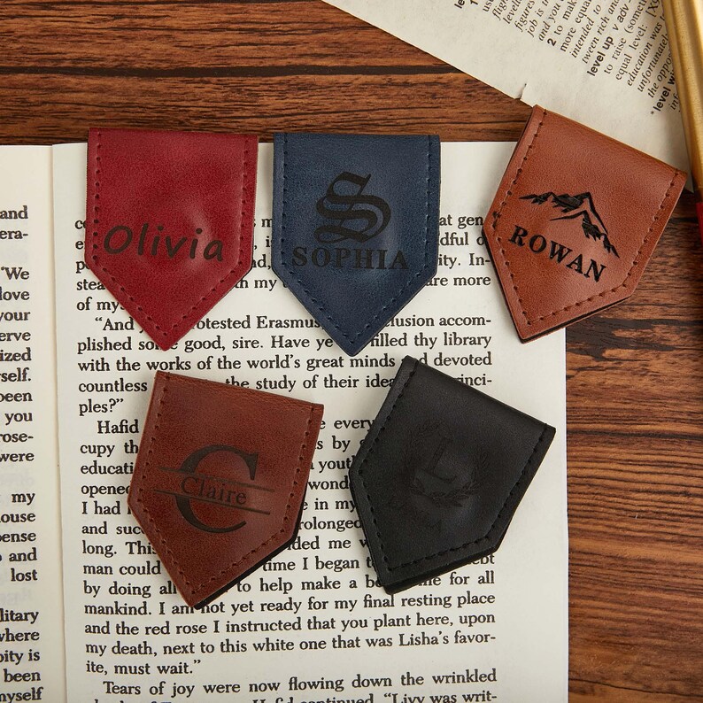 Leather Magnetic Bookmark, Personalized Magnetic Bookmark, Engraved ...
