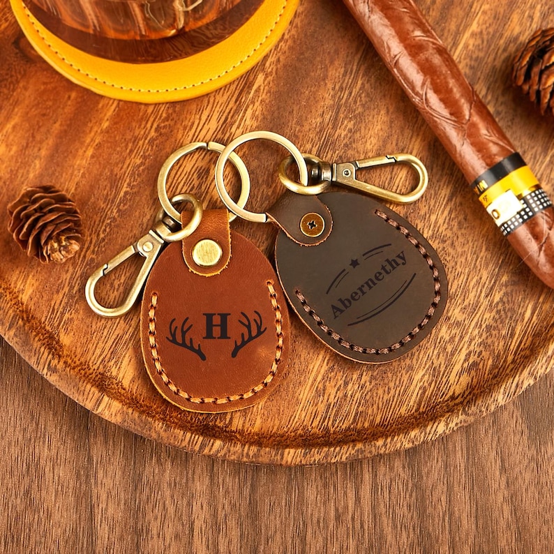 Custom Engraved Leather Keychain, Personalized Access Card Holder ...