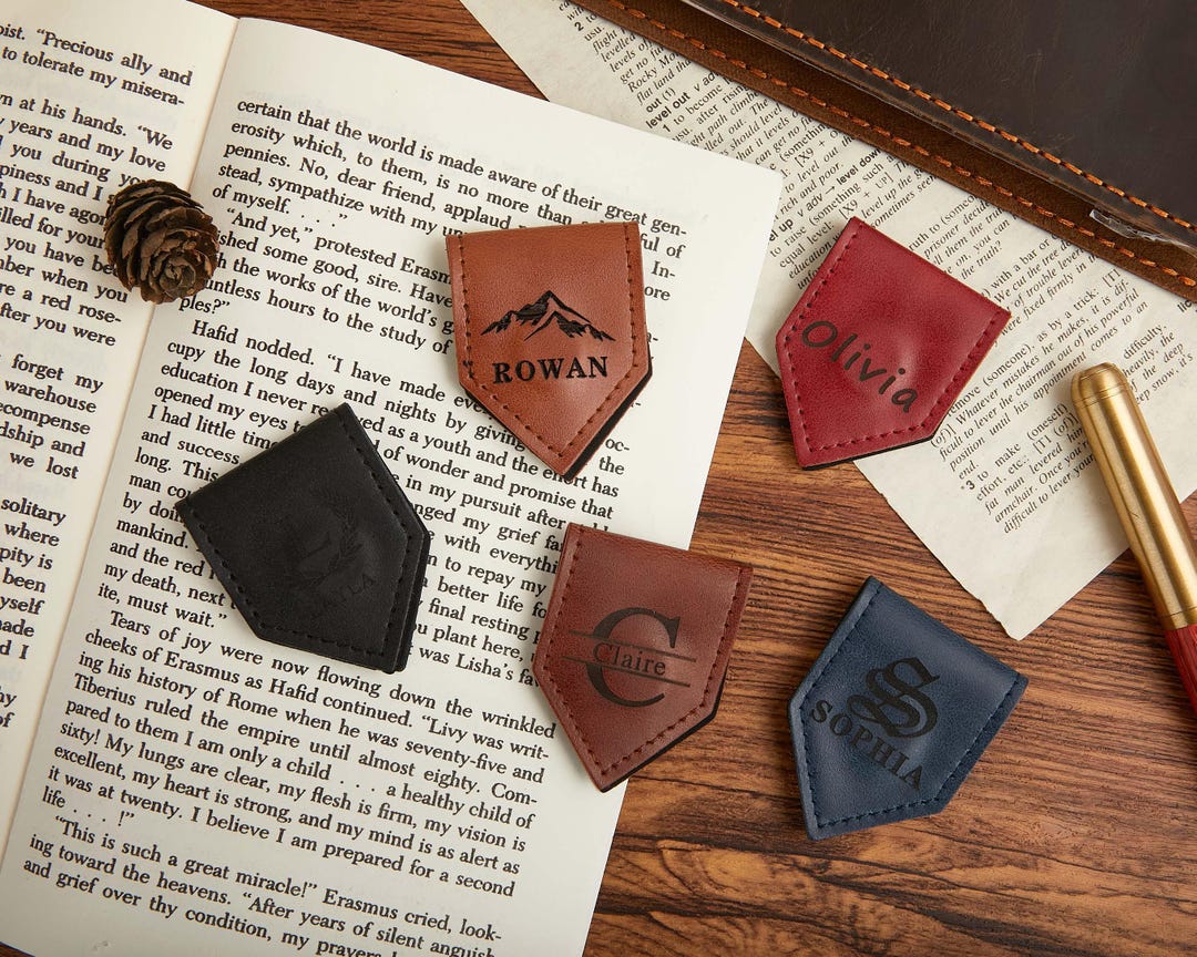 Leather Magnetic Bookmark, Personalized Magnetic Bookmark, Engraved ...