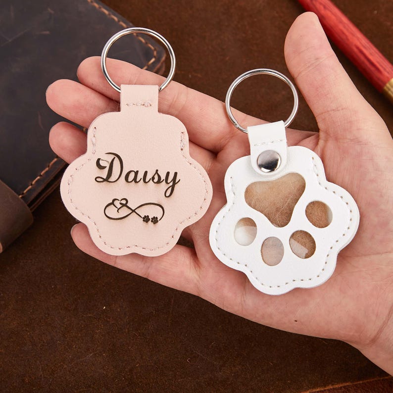 Custom Leather Pet Paw Keychain, Fur Keepsake, Pet Hair Keyring, Dog ...