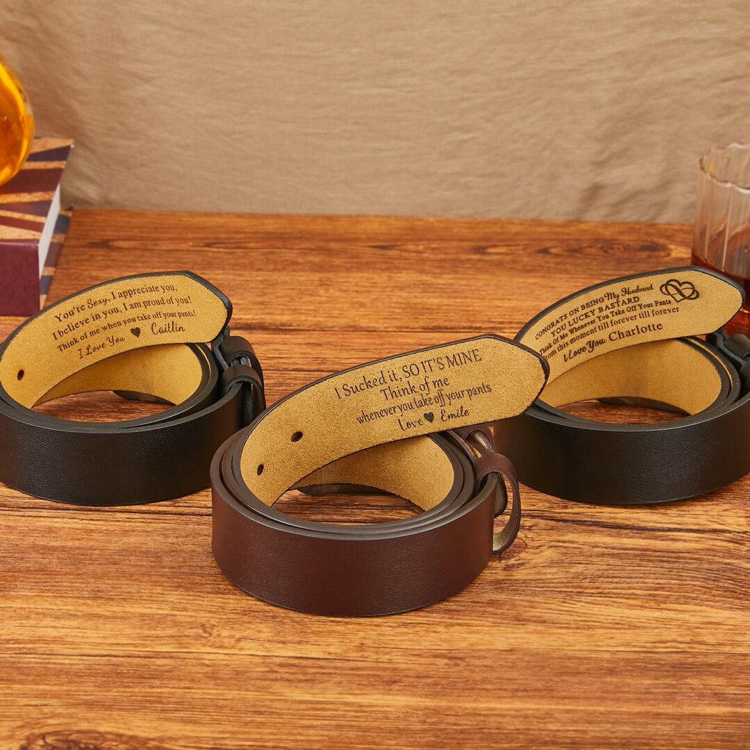 Custom Initial Men Leather Belt, Personalized Engraved Genuine Leather ...