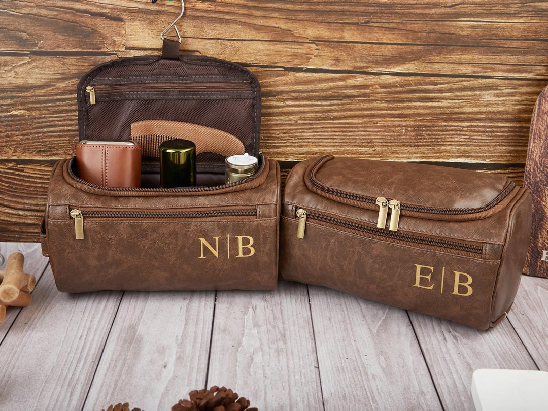 Custom Leather Toiletry Bag ,for Men Women Personalized Travel Hanging ...