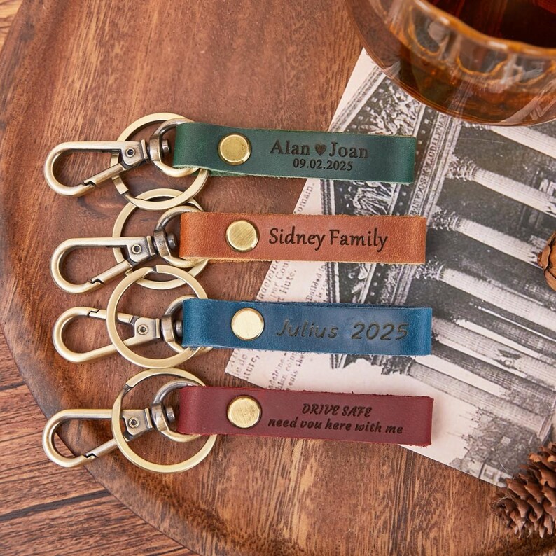 Personalized Slim Leather Keychain, Key Fob, Custom Keychain, Leather ...