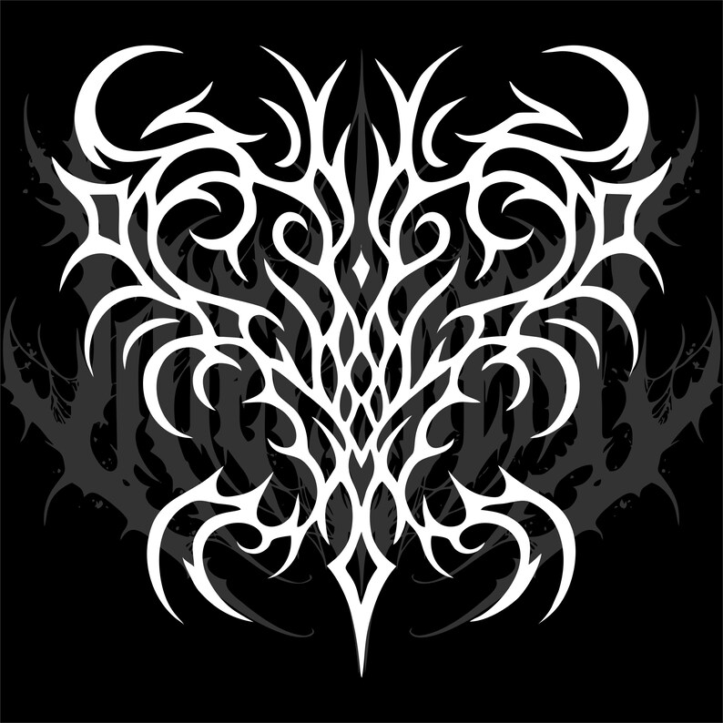 Dark Tribal Sigil Illustration, Gothic Symbol Art, White on Black ...