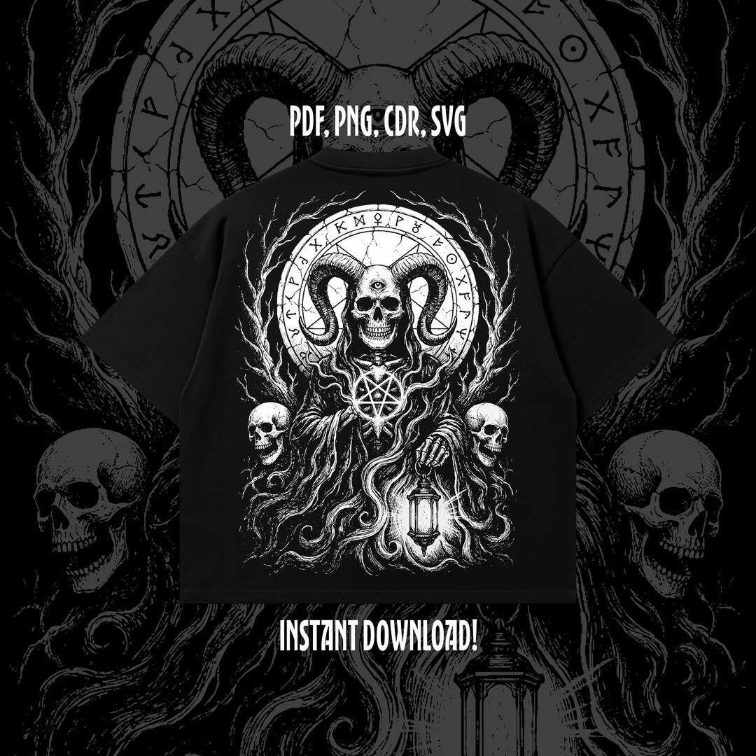 Demonic Pentagram Horror Illustration, Gas Mask Goat Demon Art, Black ...
