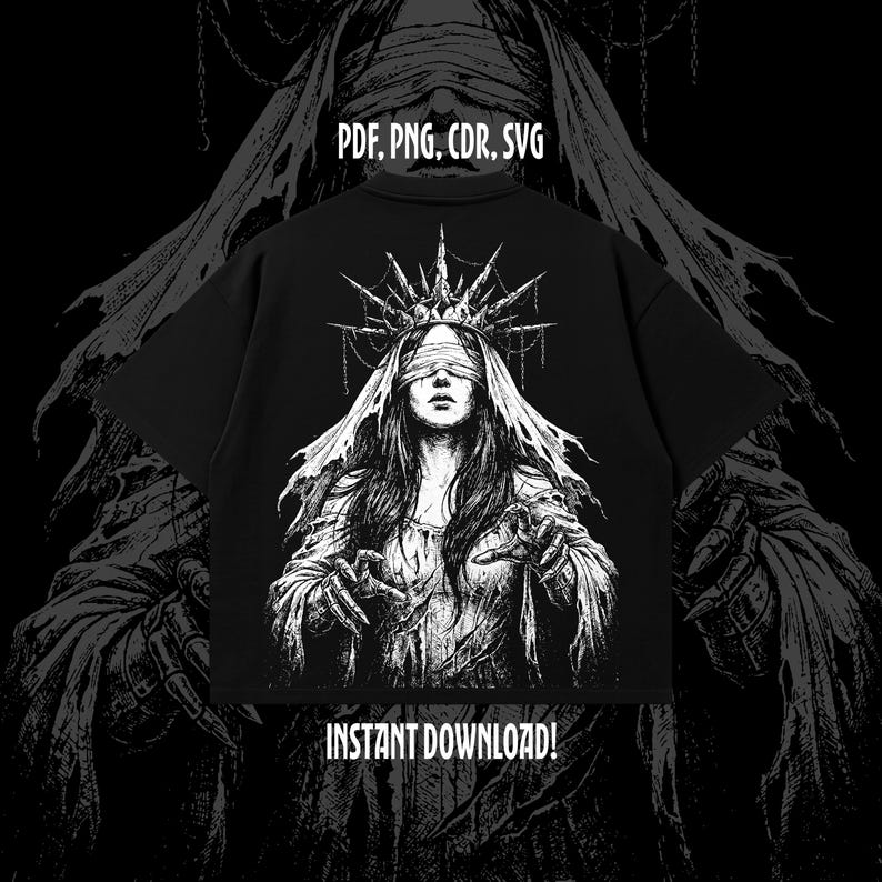 Blindfolded Dark Empress Illustration, Gothic Queen of Judgment Art ...