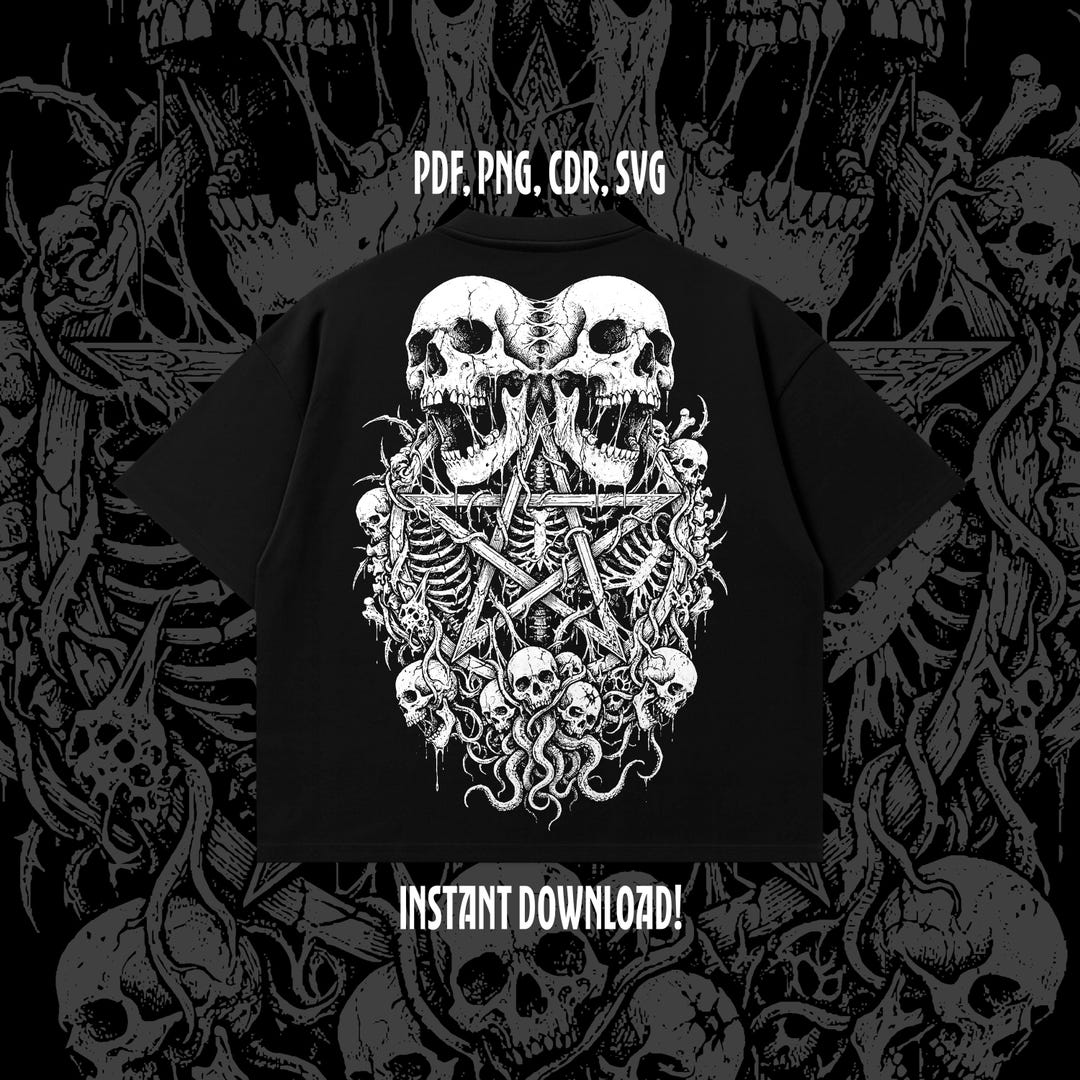 Twin Skull Occult Horror Illustration, Symmetrical Death Sigil Art ...