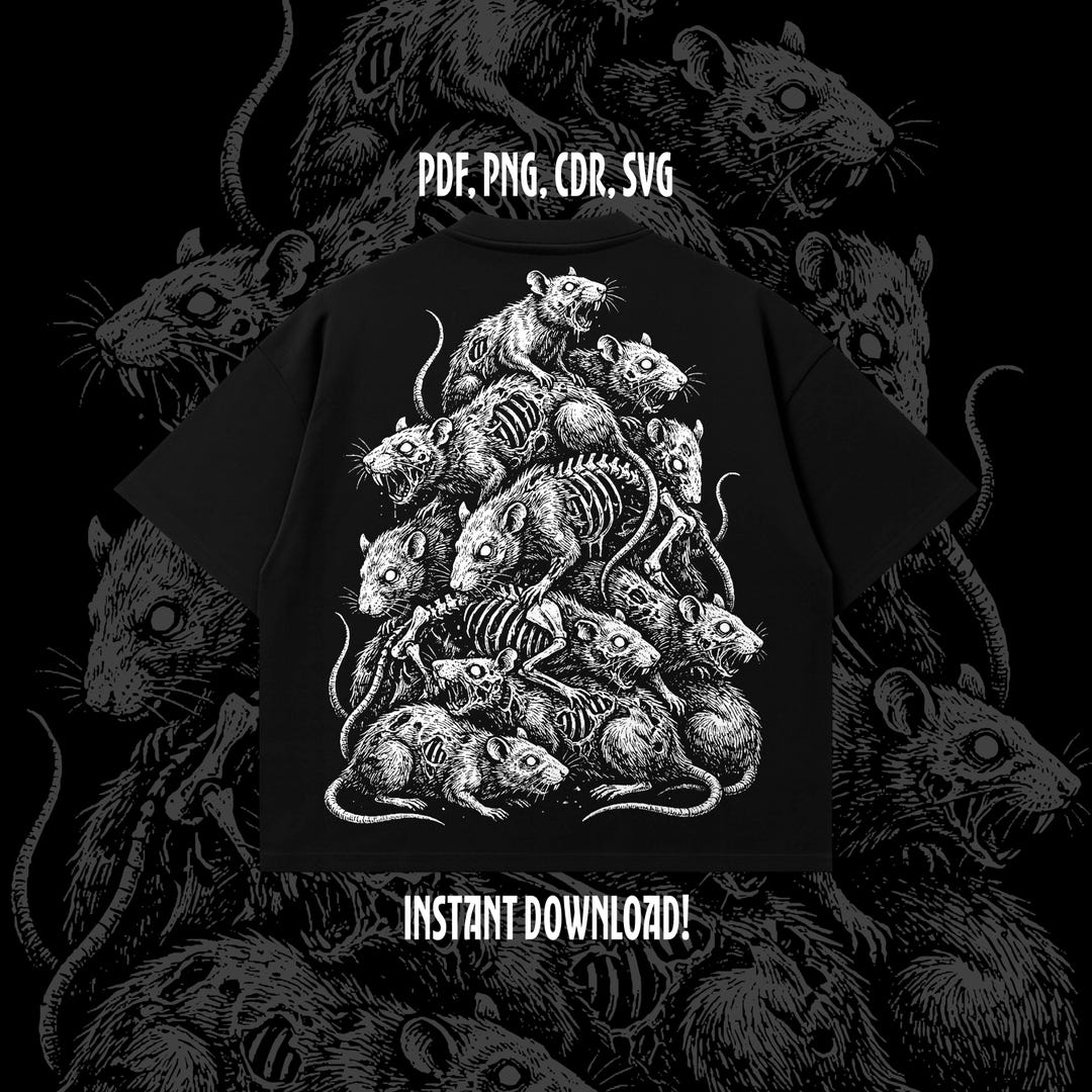 Plague Rats Horror Illustration, Dark Vermin Occult Art, Black and ...