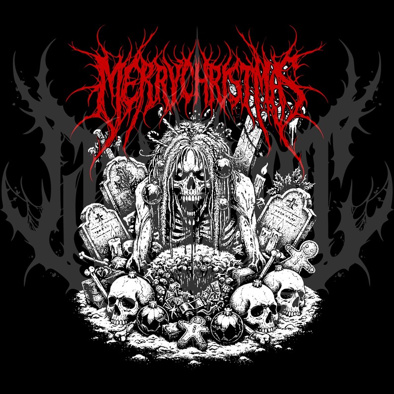 Merry Christmas Graveyard Ghoul Art, Dark Christmas Horror Illustration ...