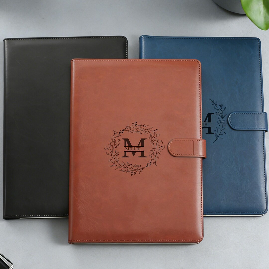 Personalized A4 Leather Folder, Customized PU Leather File Organizer ...