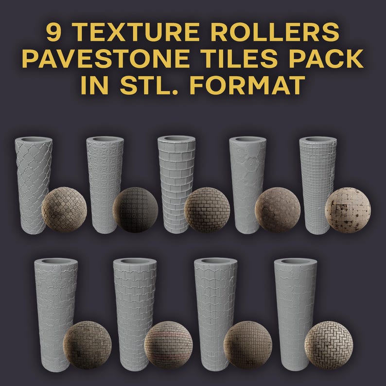 9 Texture Rollers Pavestone Tiles Pack in STL. Format - Etsy