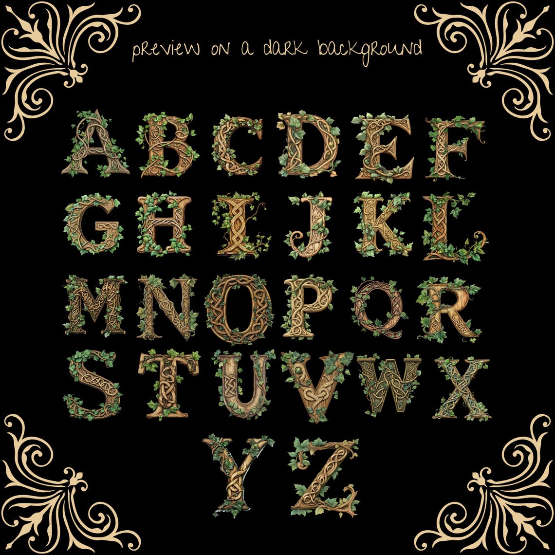 Elven Alphabet Letters Clipart X26 { Commercial Use } Enchanted Forest ...