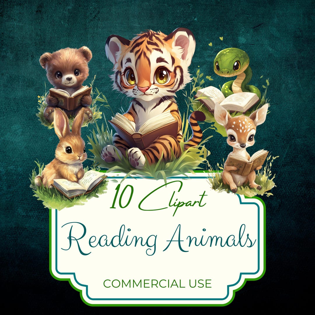 Animals Reading Books Clipart, Cute Baby Animals, Kawaii Chibis ...