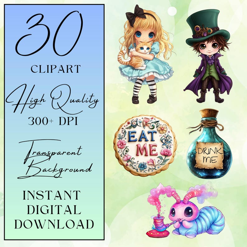 Wonderland Clipart, Kawaii Chibi, Mad Hatter Character, Cheshire Cat ...