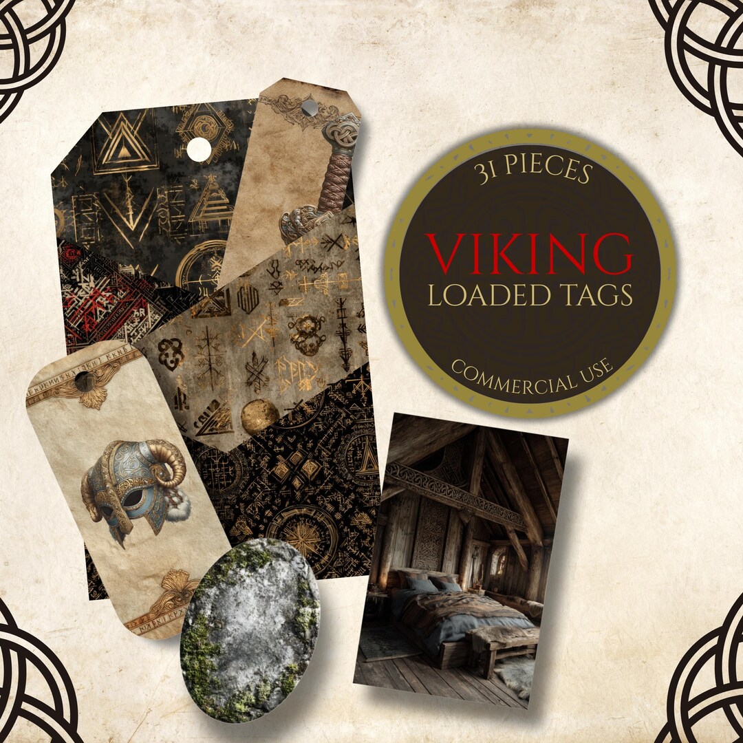 Viking Loaded Tags Kit, Norse Mythology Ephemera, Junk Journal Pockets ...