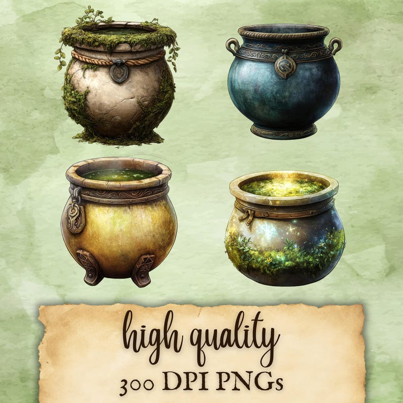 Apothecary Clipart Bundle: Cauldrons, Crystals, Mortar & Pestle ...