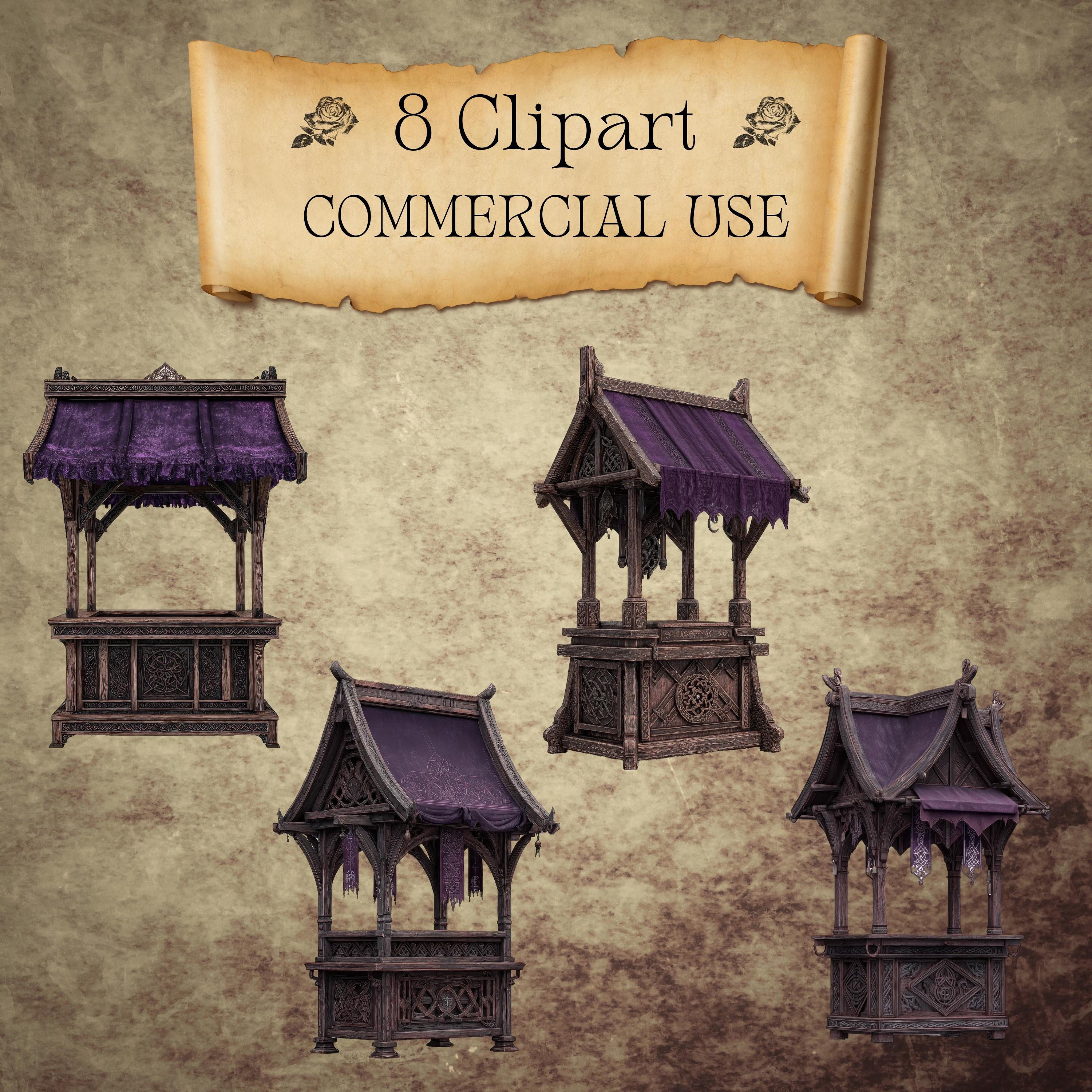 Witch Market Clipart: Fantasy Vendor Stalls, Halloween Ephemera (PNG ...