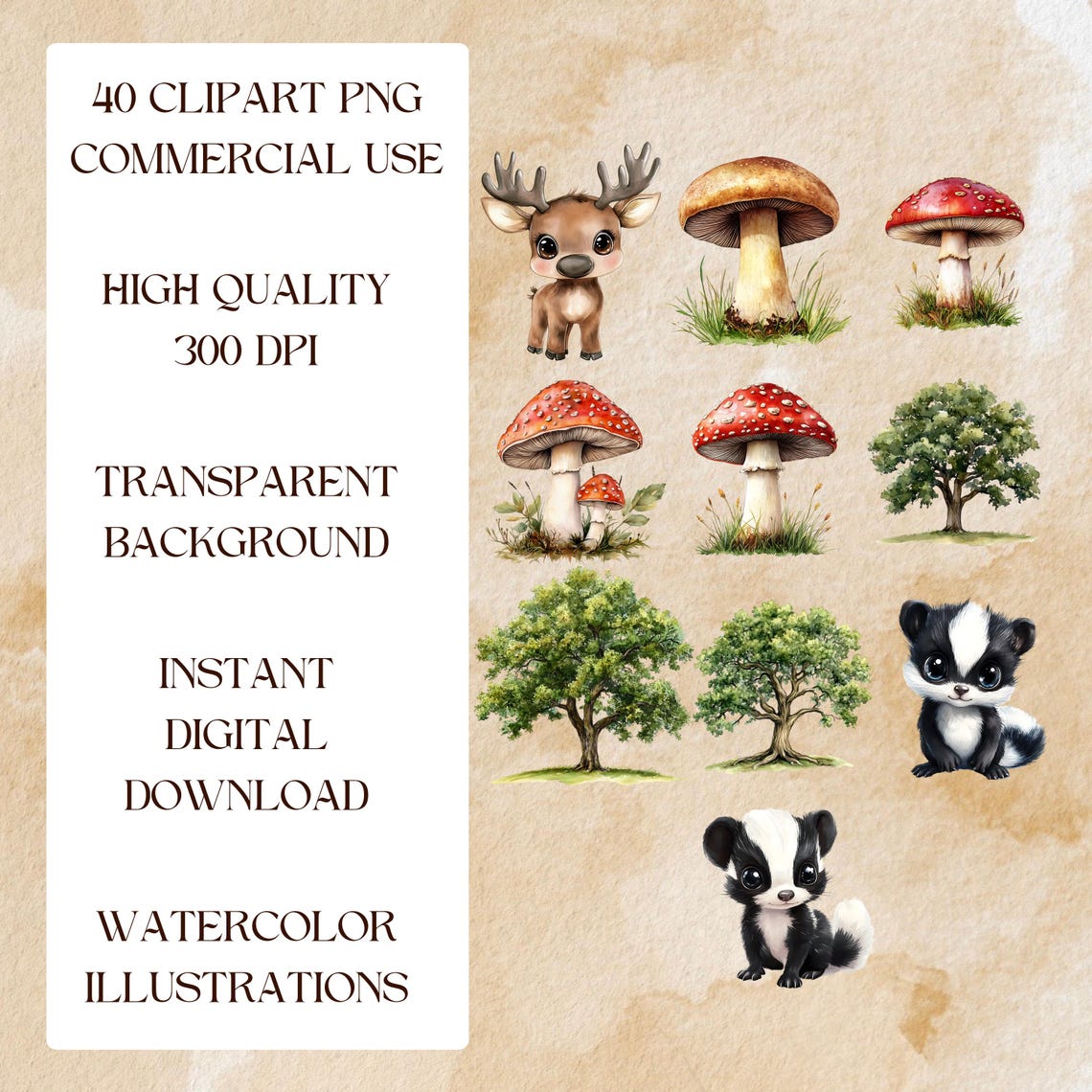 Watercolor Woodland Animal Clipart Bundle: 40 Forest Creatures ...