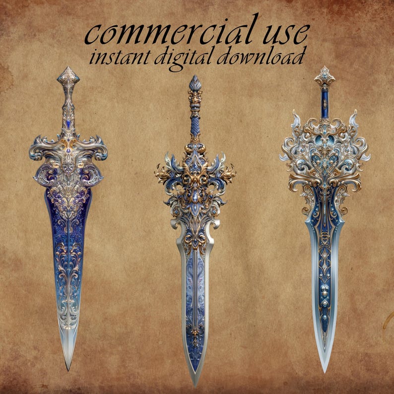 Swords of Magic Clipart, Vol. 2, Fantasy Sword PNG Bundle, Ornate ...