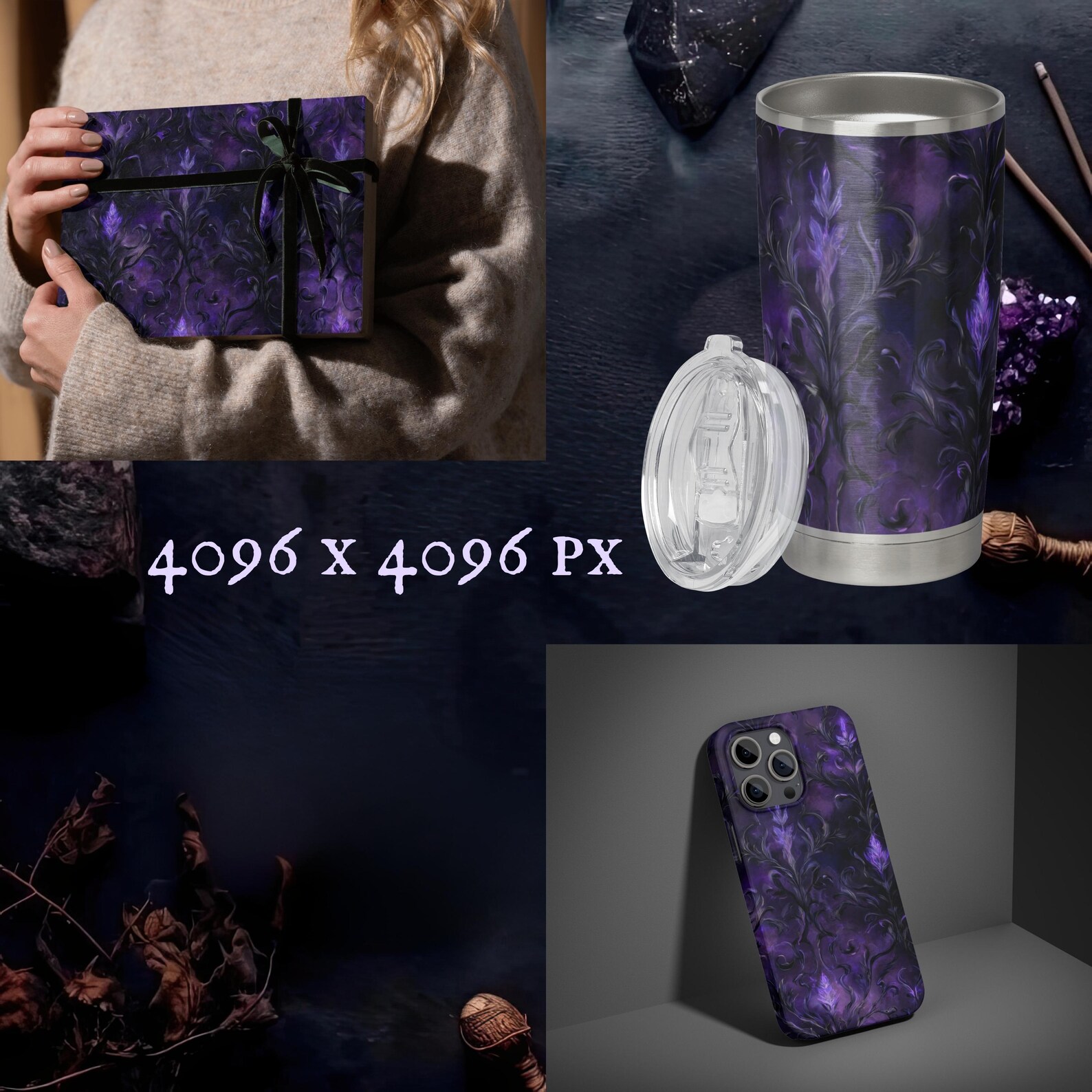 Edgar Allan Poe Seamless Patterns, Gothic Digital Paper Pack, Purple ...