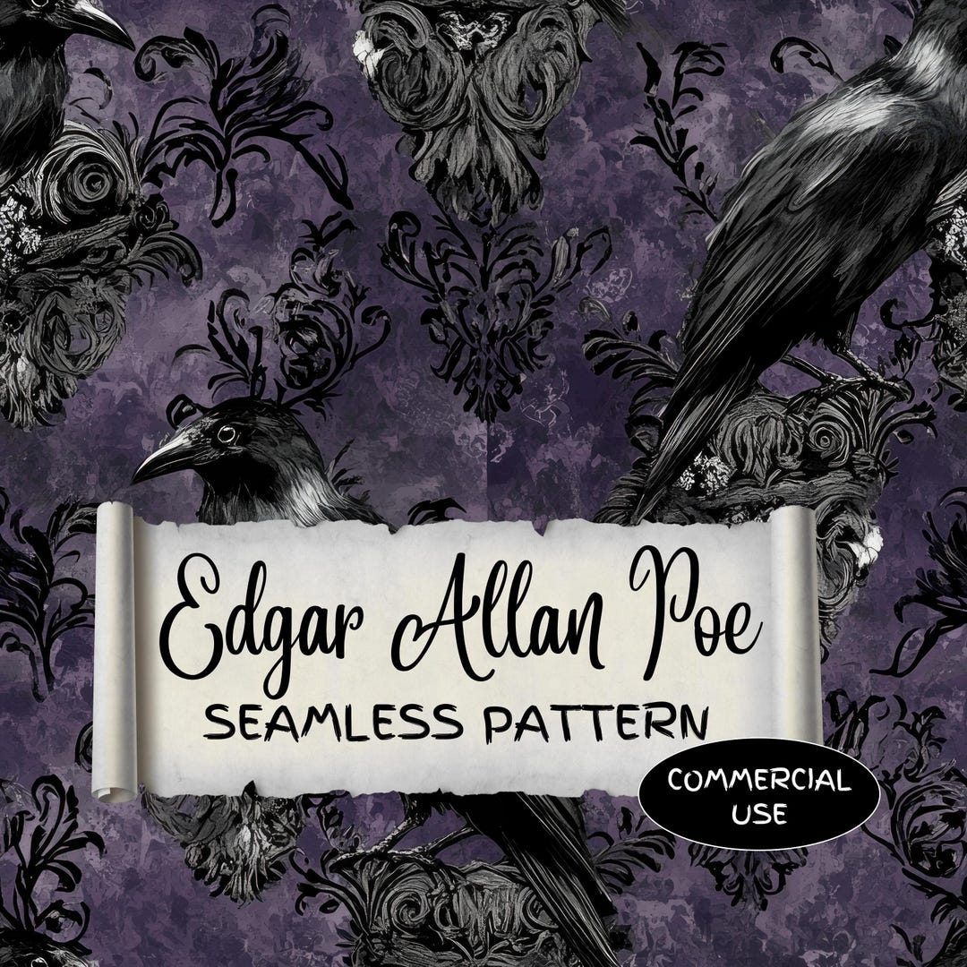 Poe Seamless Pattern, Edgar Allan Poe Digital Paper Pack, Black Raven ...