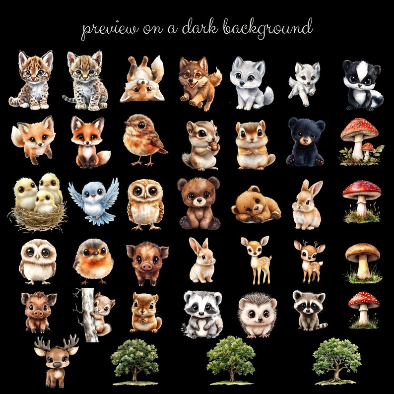 Watercolor Woodland Animal Clipart Bundle: 40 Forest Creatures ...